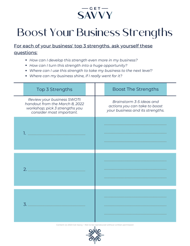Boost Your Biz Worksheet - Get Savvy
