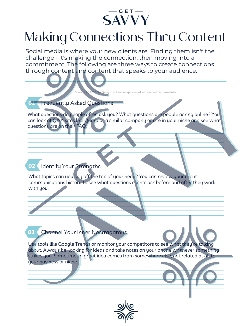Making Connections Thru Content Worksheet - Get Savvy
