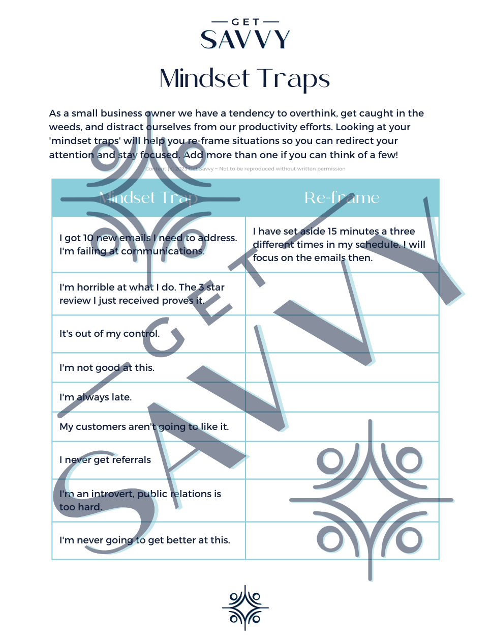 Mindset Traps Worksheet - Get Savvy