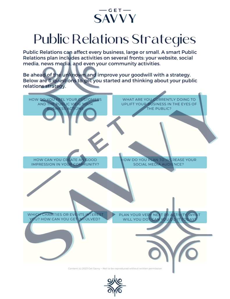 Public Relations Strategies Worksheet - Get Savvy