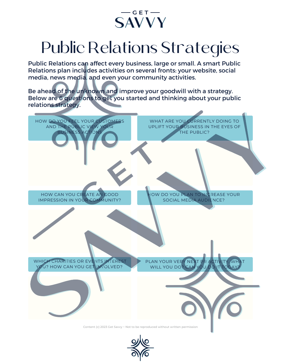 Public Relations Strategies Worksheet - Get Savvy