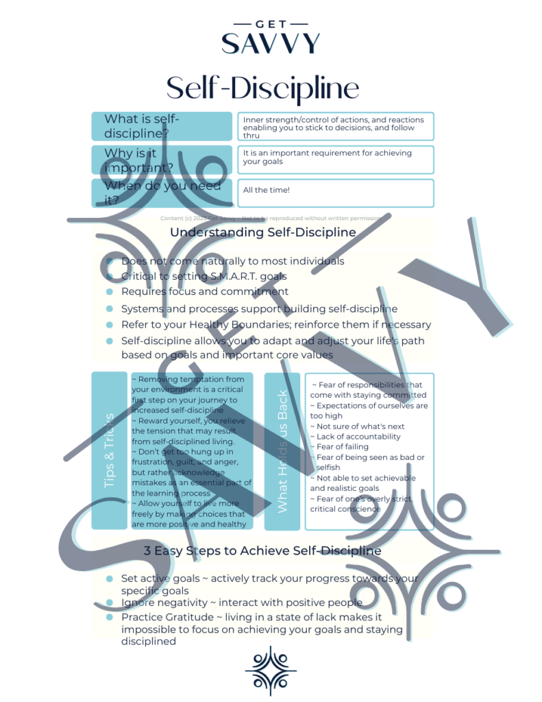 Self-Discipline Worksheet - Get Savvy